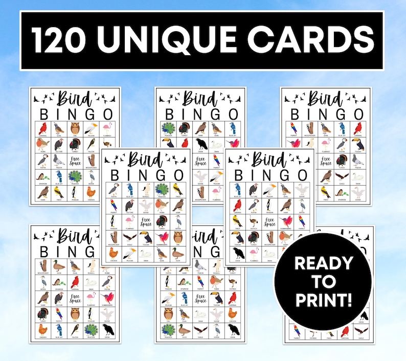 120 Bird Bingo Cards Printable Game, Bird Watching Bingo Activity Kids ...