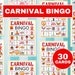30 Carnival Bingo Cards Printable Game, Carnival Party Bingo Boards ...