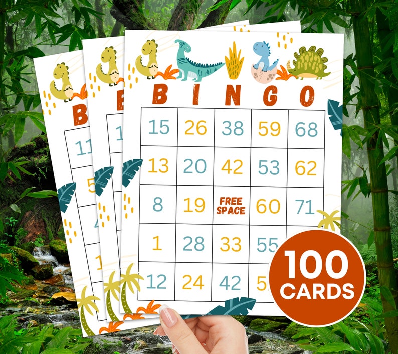 100 Dinosaur Bingo Cards Printable Game, Boy Dinosaur Birthday Party ...