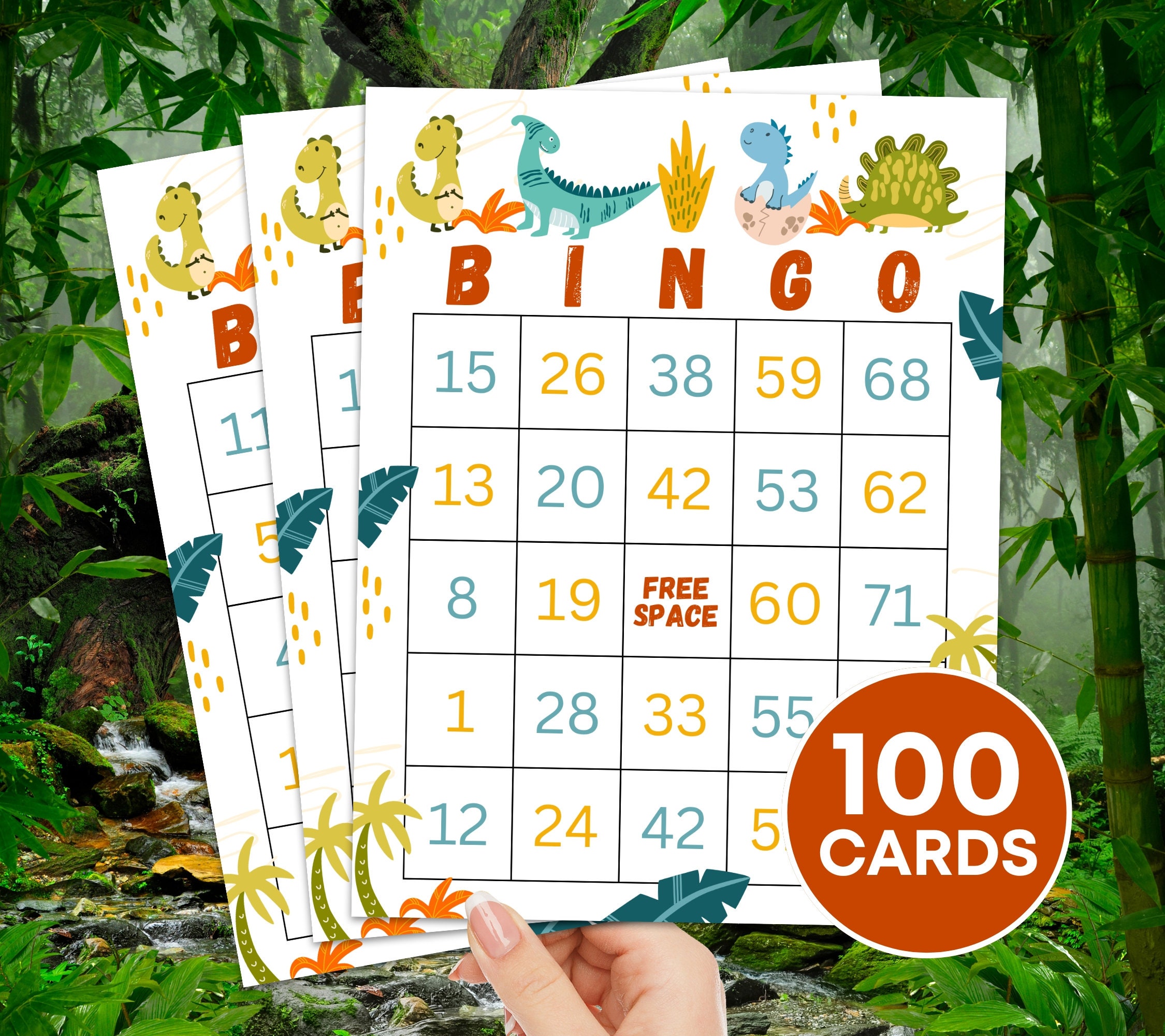 100 Dinosaur Bingo Cards Printable Game, Boy Dinosaur Birthday Party ...