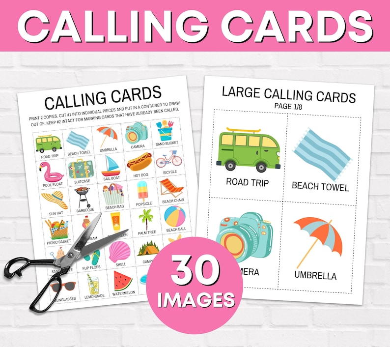 30 Summer Bingo Cards Printable Game, Summer Birthday Party Bingo Game ...