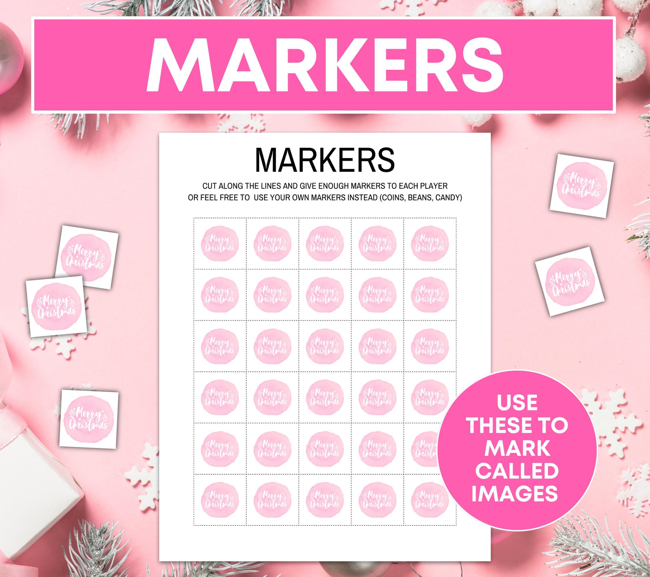 30 Pink Christmas Bingo Card Printable Game,girls Night Christmas Party ...