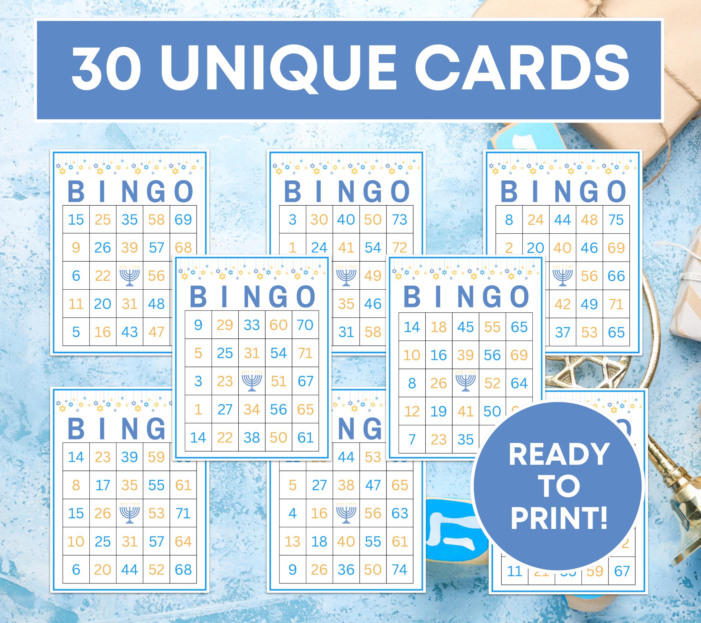 30 Hanukkah Bingo Cards Printable Game, Hanukkah Party Bingo Boards ...