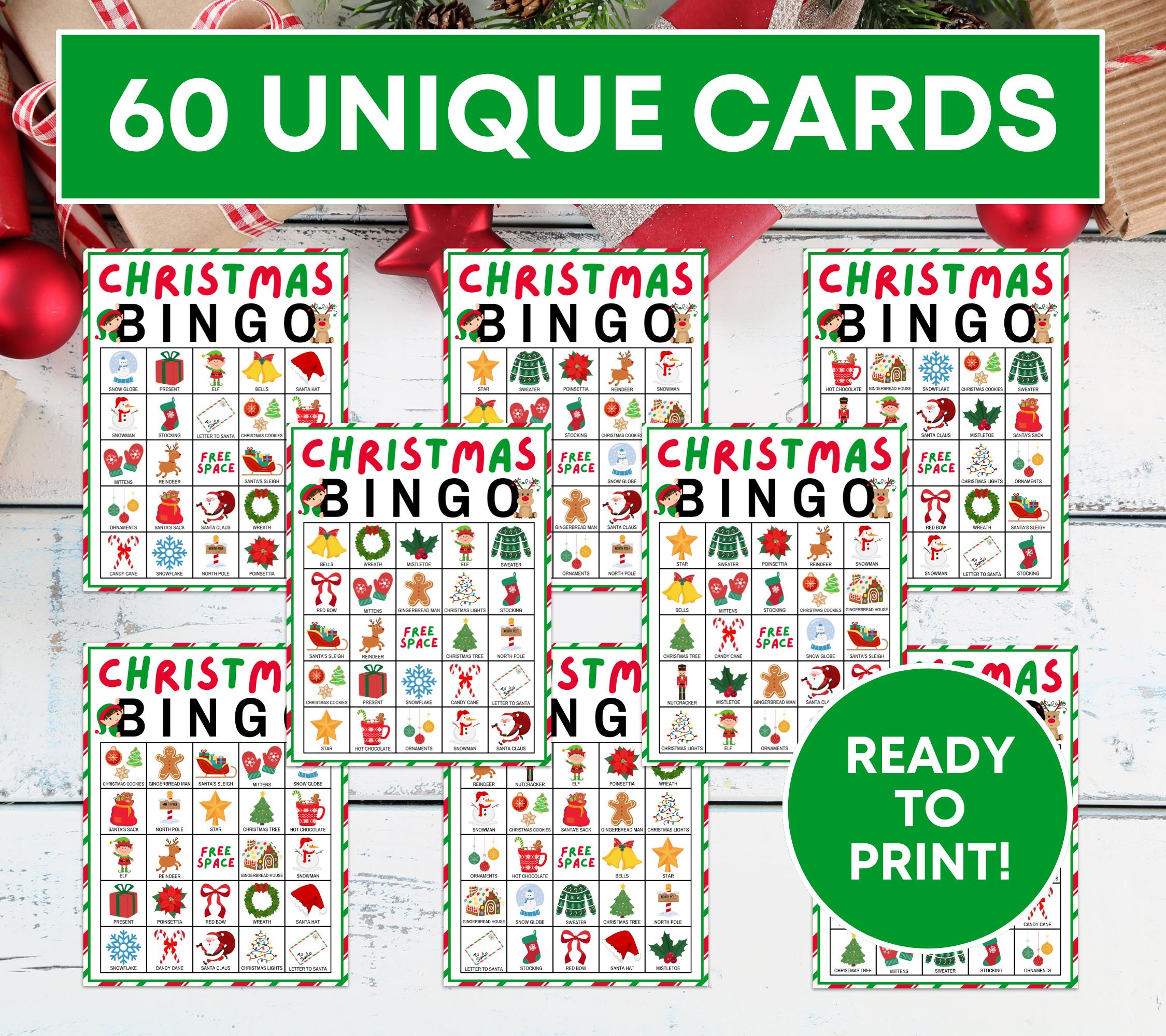 60 Christmas Bingo Card Printable Game,christmas Bingo Board Game for ...