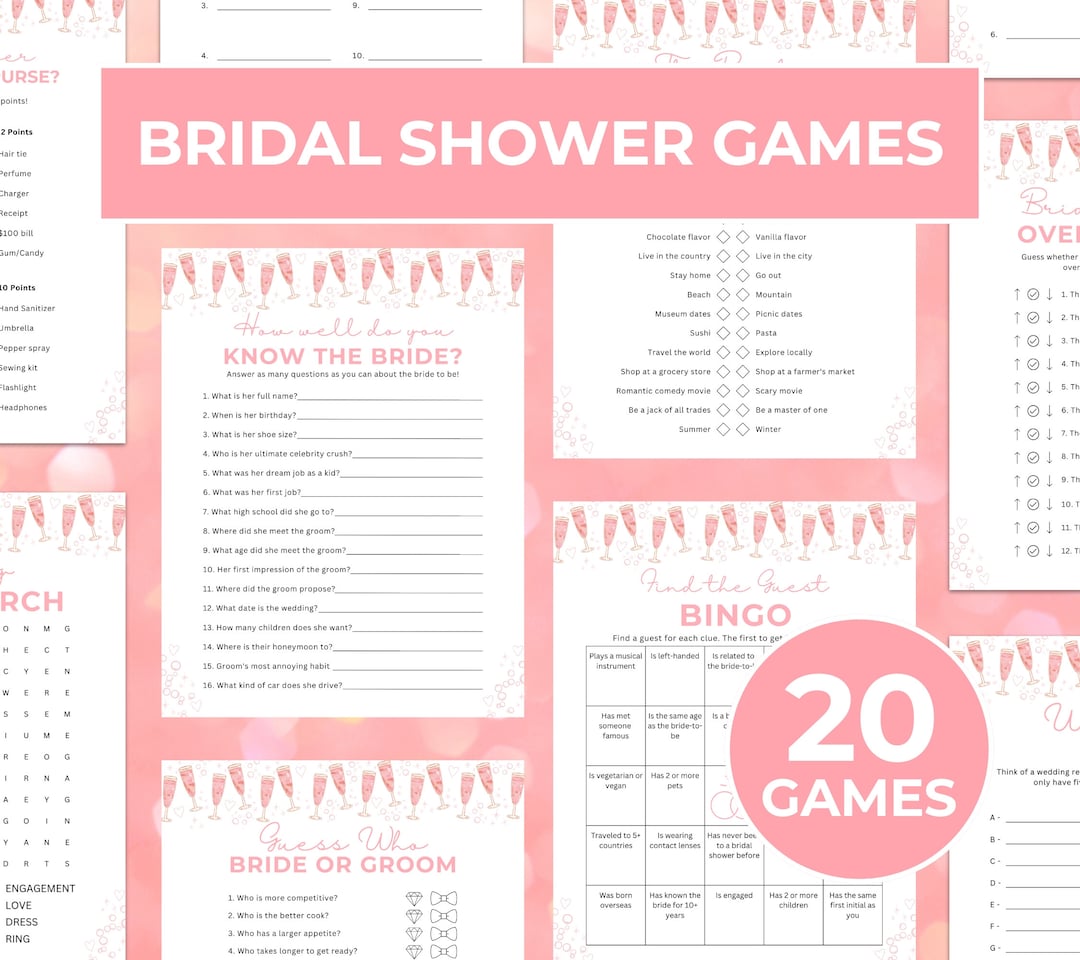 Champagne Bridal Shower Games Printable Bundle, Bubbly Champagne Bridal ...