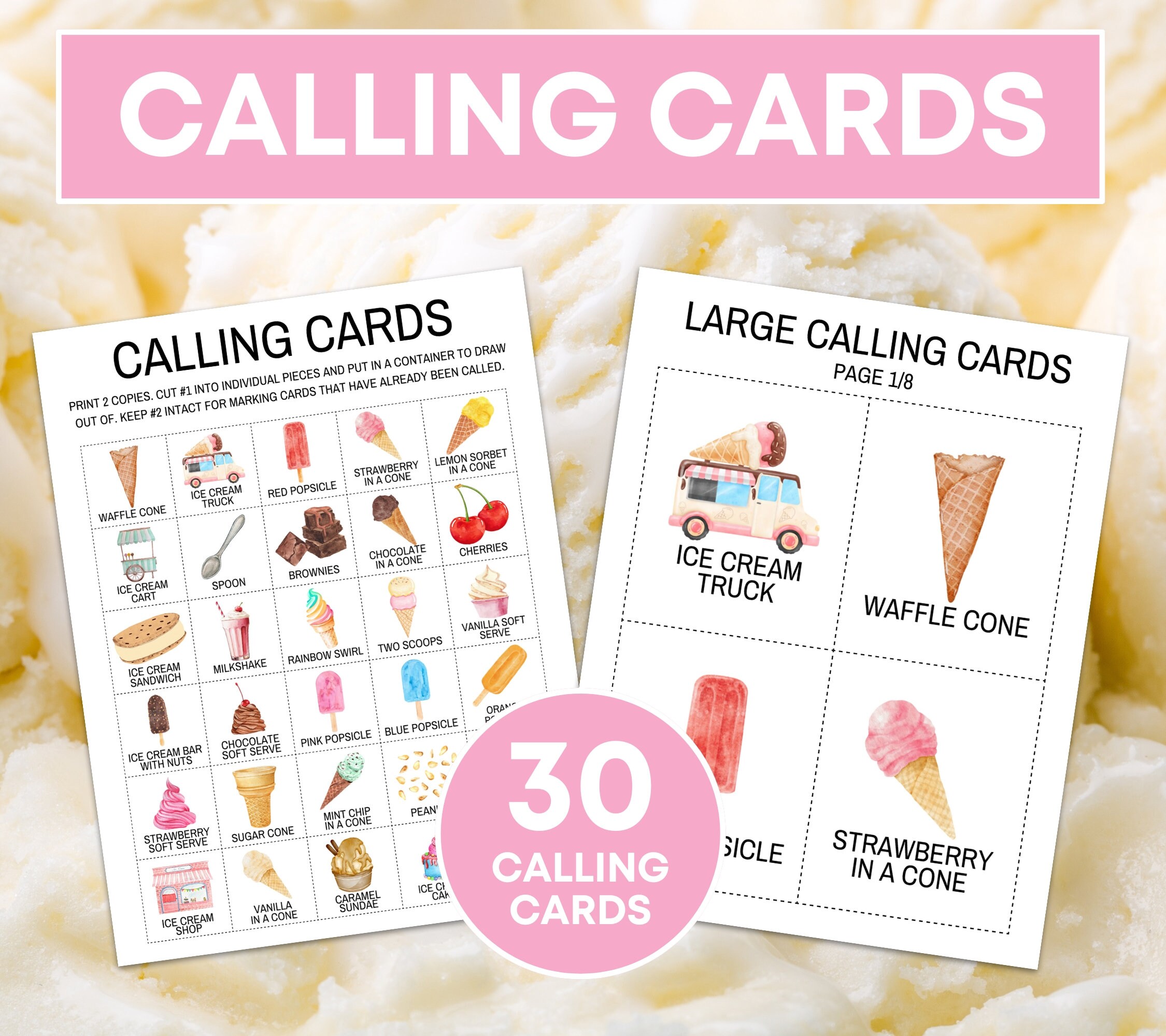 120 Ice Cream Bingo Cards Printable Game, Ice Cream Birthday Party ...