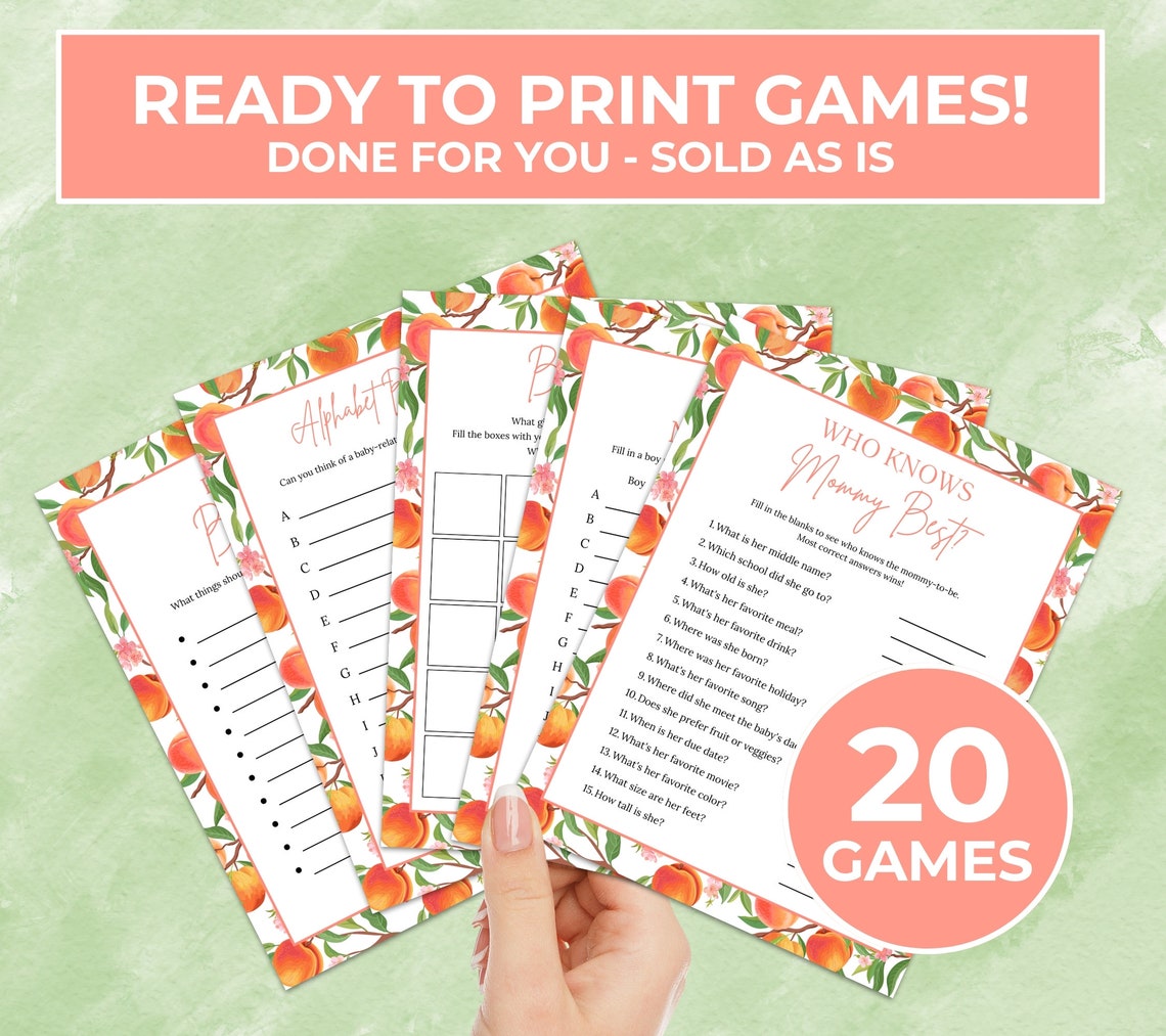 Peach Baby Shower Games Printable Bundle, Peach Fruit Baby Shower ...