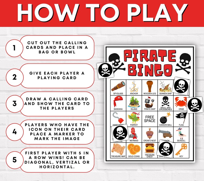 60 Pirate Bingo Cards Printable Game, Pirate Birthday Party Kids Bingo ...