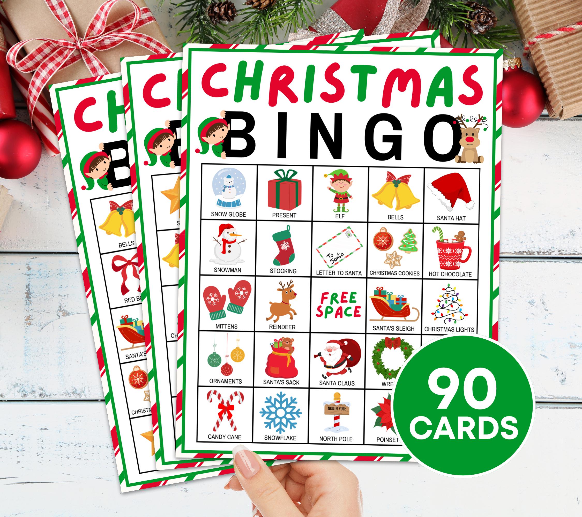 90 Christmas Bingo Card Printable Game,christmas Bingo Board Game for ...