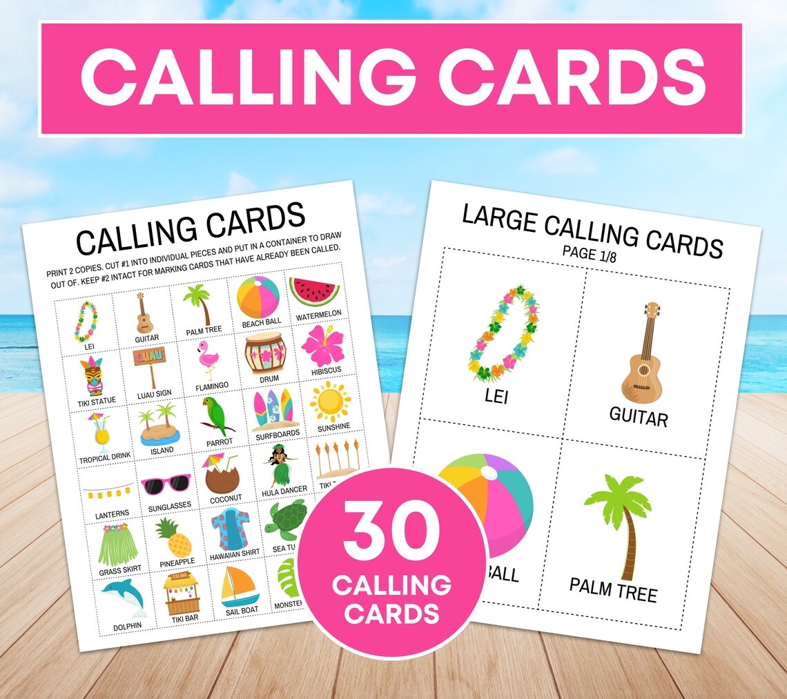60 Luau Bingo Cards Printable Game, Aloha Hawaiian Birthday Party Bingo ...
