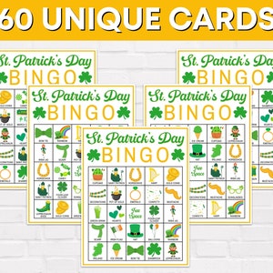 60 St Patricks Day Bingo Cards Game Printable, St Patrick Bingo Board ...