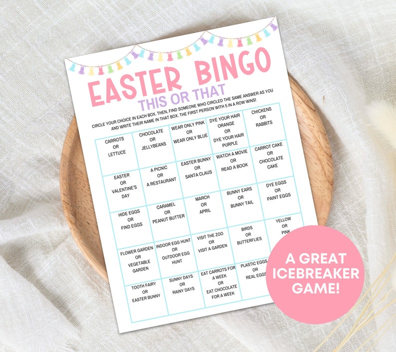 Easter Bingo This or That Game, Easter Party Mingle Icebreaker Would ...