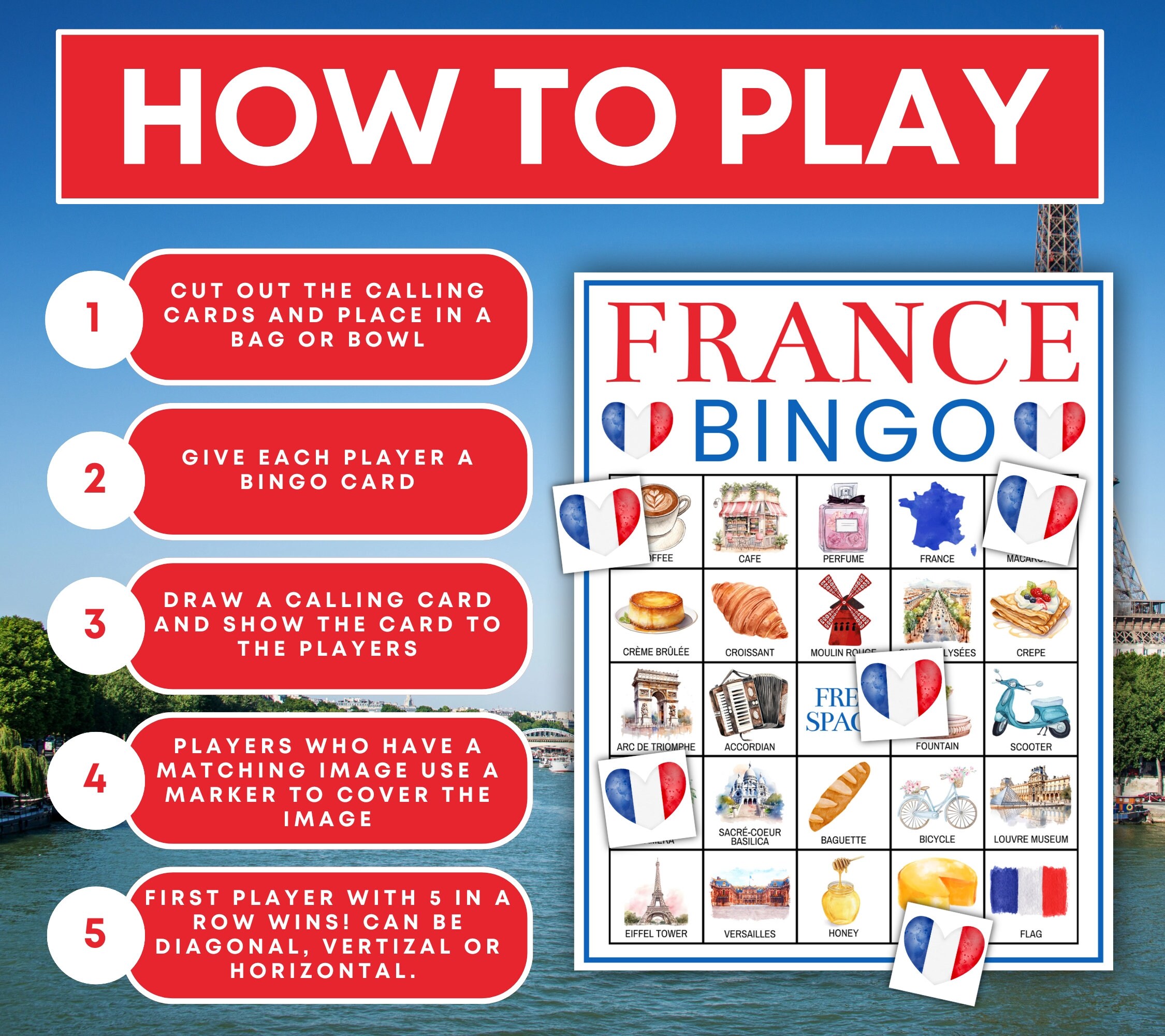 60 France Bingo Cards Printable Game, Paris France Travel Bingo Boards ...