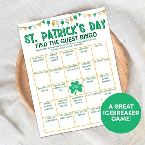 St Patrick's Day Find the Guest Bingo Game, St Patricks Day Party ...