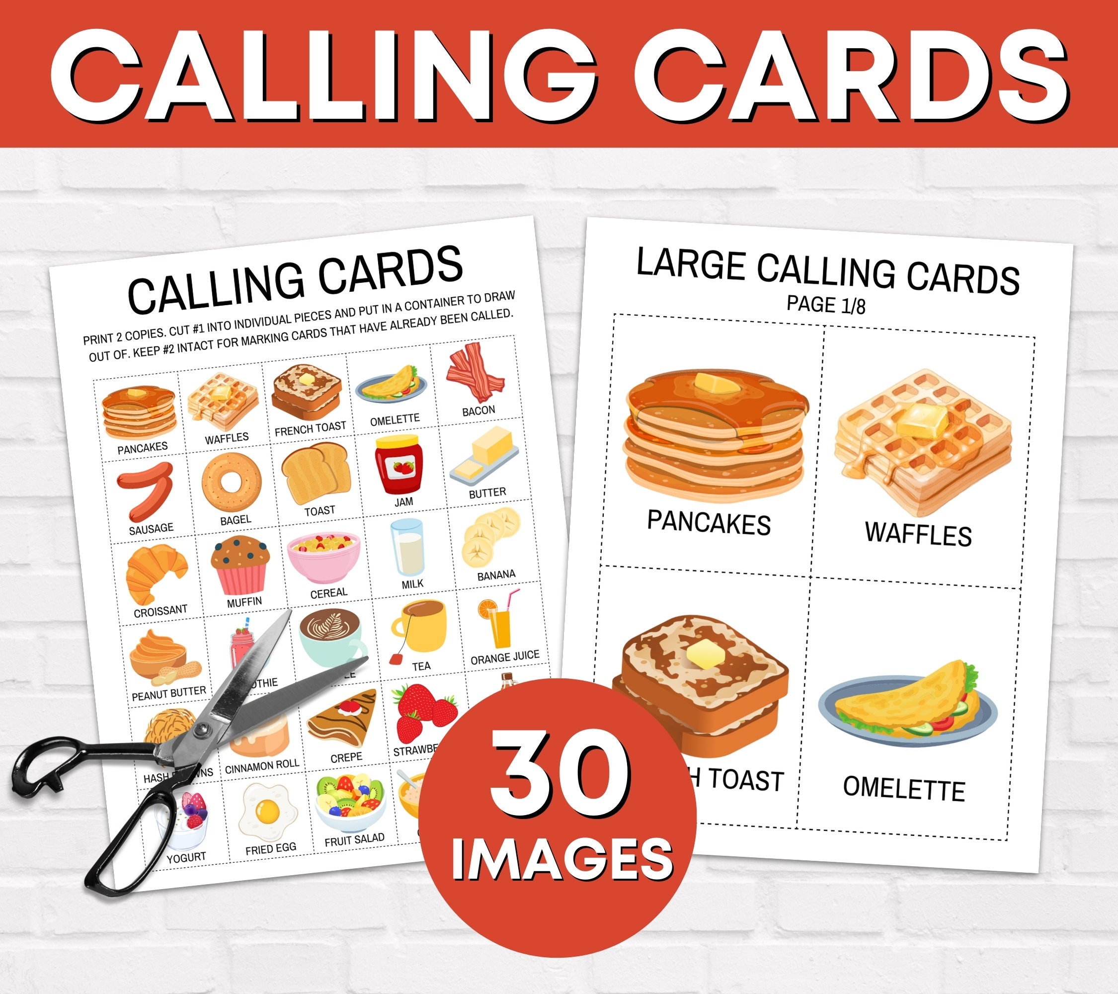 30 Breakfast Bingo Cards Printable Game, Sunday Brunch Bingo Board Game ...