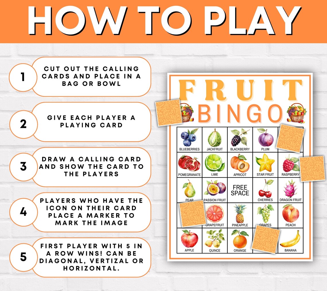 30 Fruit Bingo Cards Printable Game, Fruit Bingo Boards Game, Fruit ...