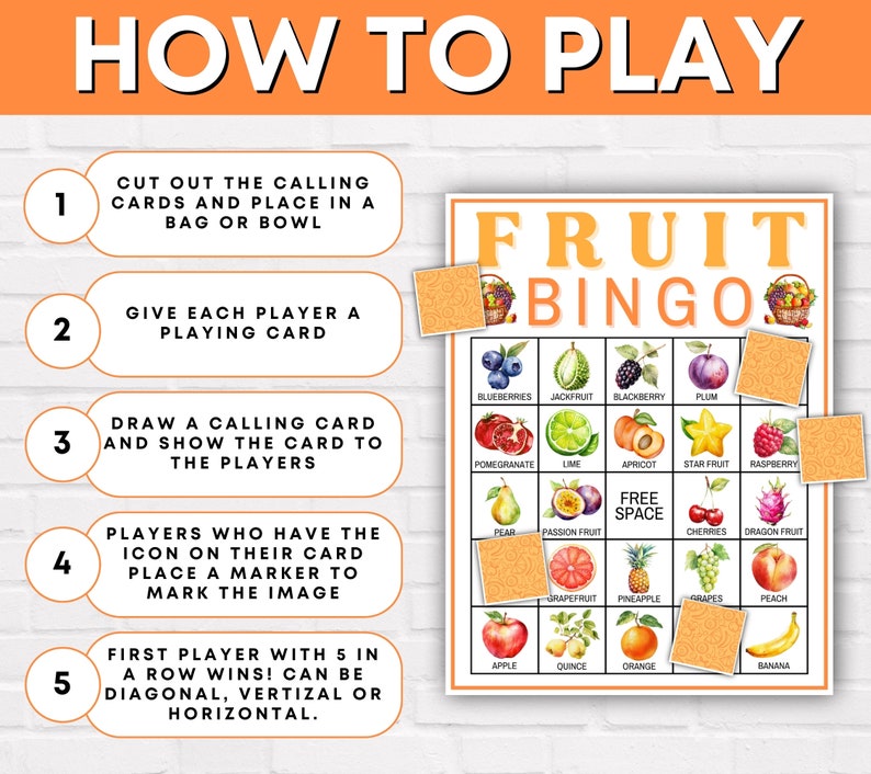 30 Fruit Bingo Cards Printable Game, Fruit Bingo Boards Game, Fruit ...