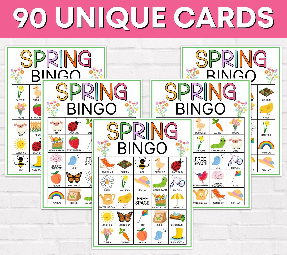 90 Spring Bingo Cards Printable Game, Spring Bingo Kids Classroom ...