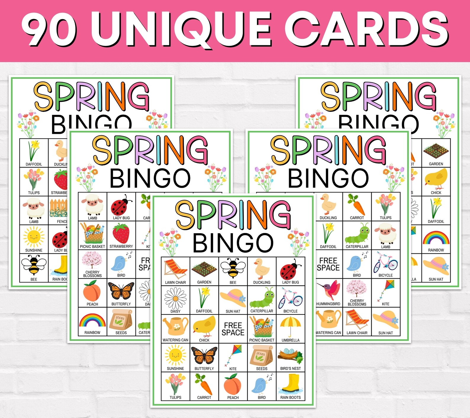 90 Spring Bingo Cards Printable Game, Spring Bingo Kids Classroom ...
