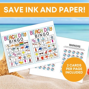 60 Beach Bingo Cards Printable Game, Beach Day Birthday Party Bingo ...