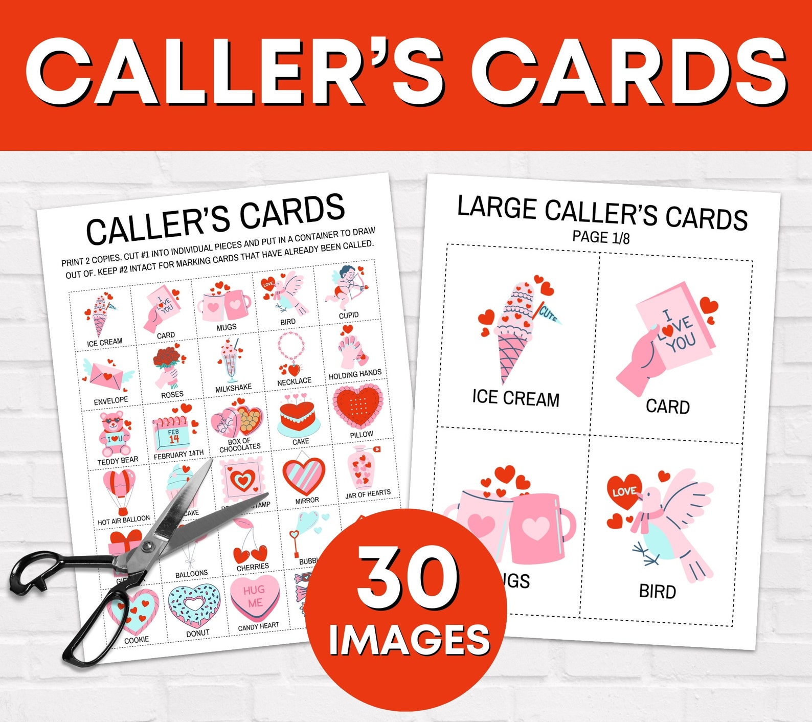 30 Valentines Bingo Game Cards Printable, Valentine's Day Bingo Cards ...