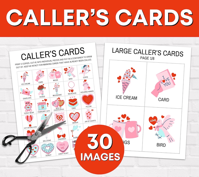 30 Valentines Bingo Game Cards Printable, Valentine's Day Bingo Cards ...