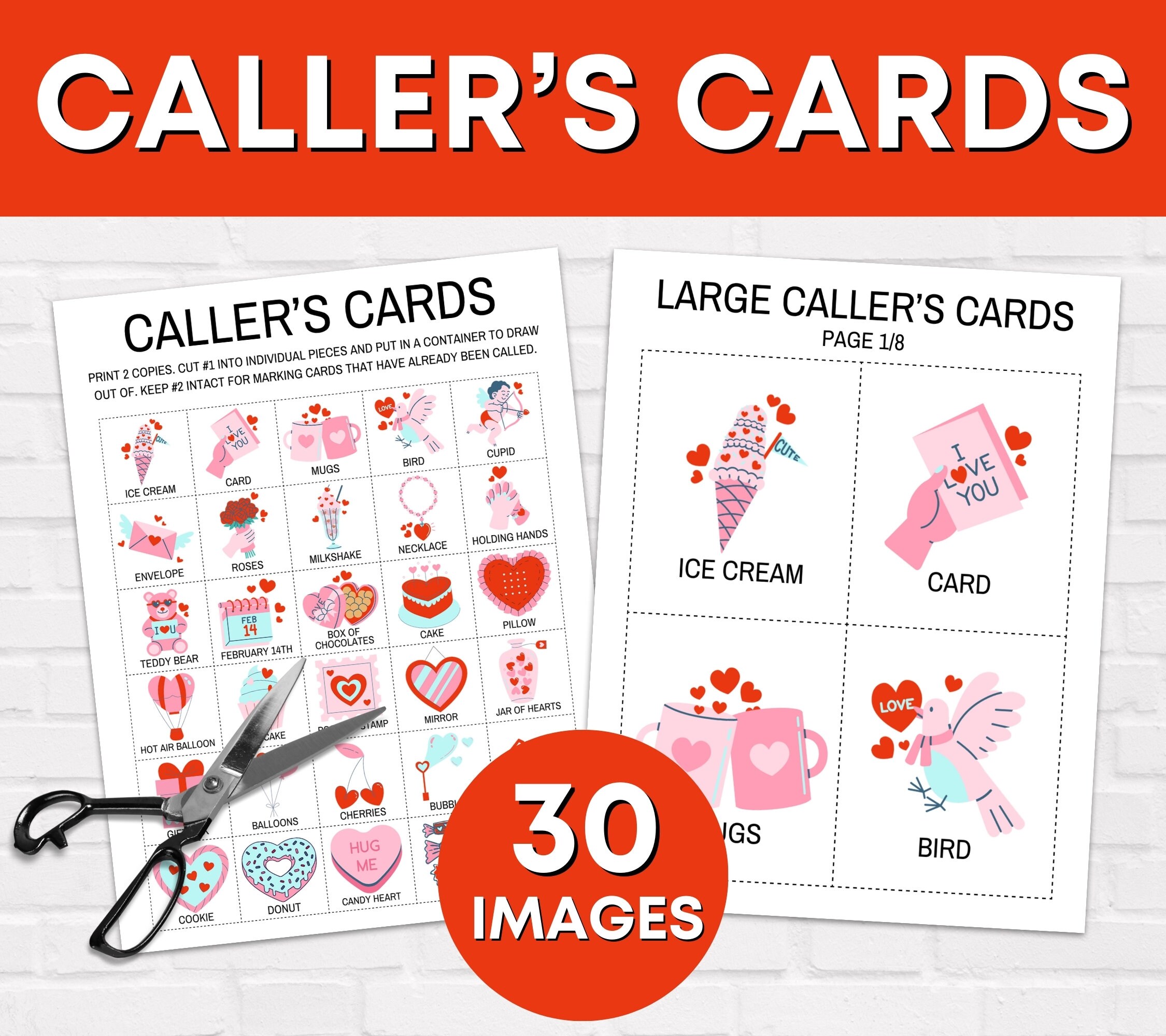 30 Valentines Bingo Game Cards Printable, Valentine's Day Bingo Cards ...
