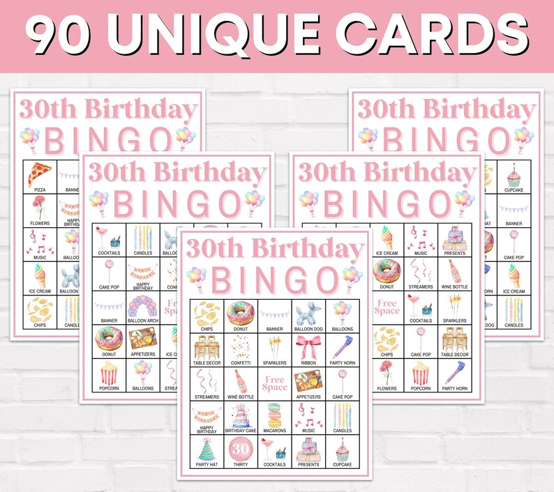90 30th Birthday Bingo Cards Printable Game, 30th Birthday Party Bingo Board Game, Womens ...