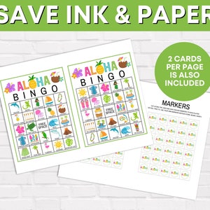 60 Aloha Bingo Cards Printable Game, Luau Hawaiian Birthday Party Bingo ...