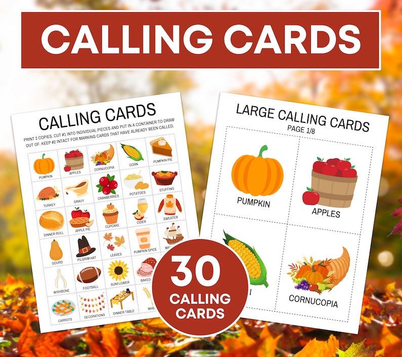 30 Thanksgiving Bingo Cards Printable Game,thanksgiving Fall Bingo ...