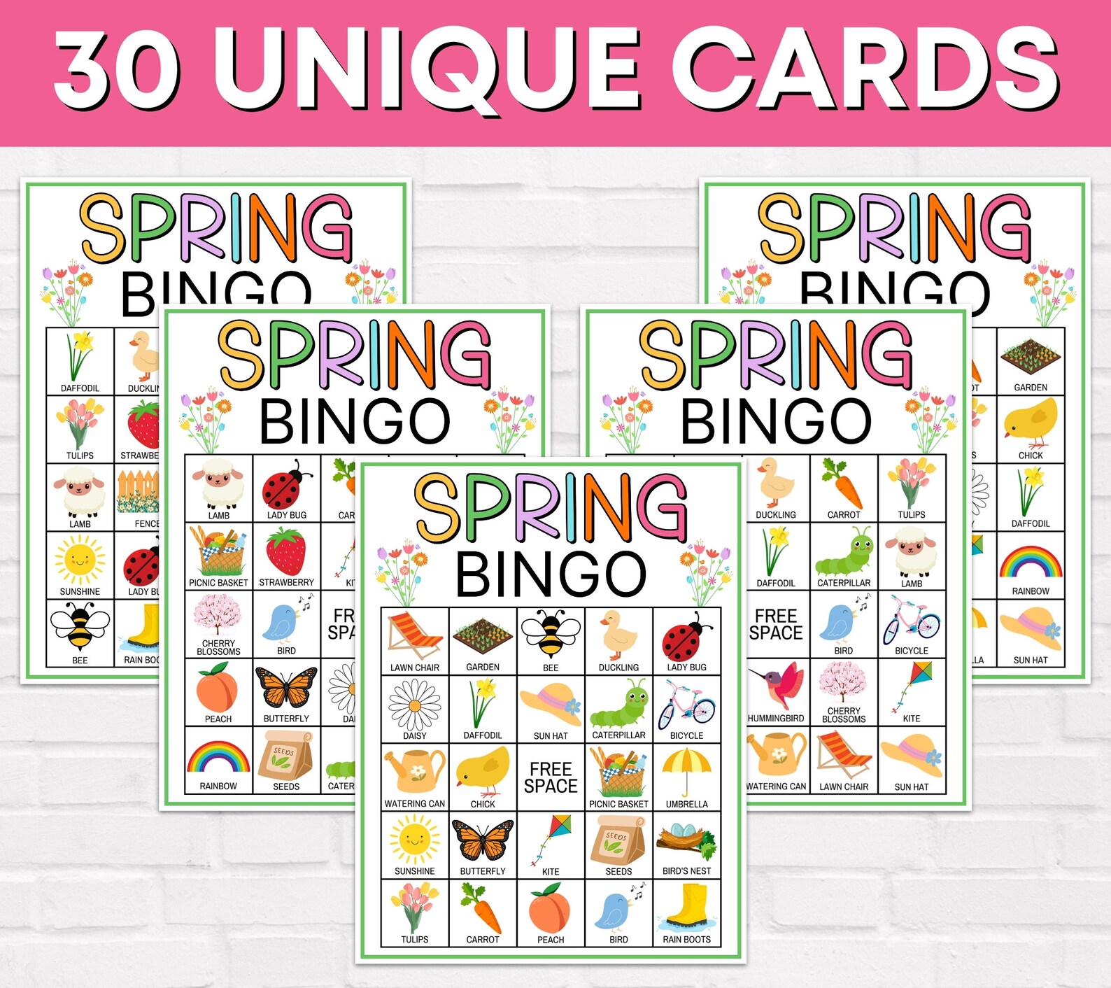 30 Spring Bingo Cards Printable Game, Spring Bingo Kids Classroom ...