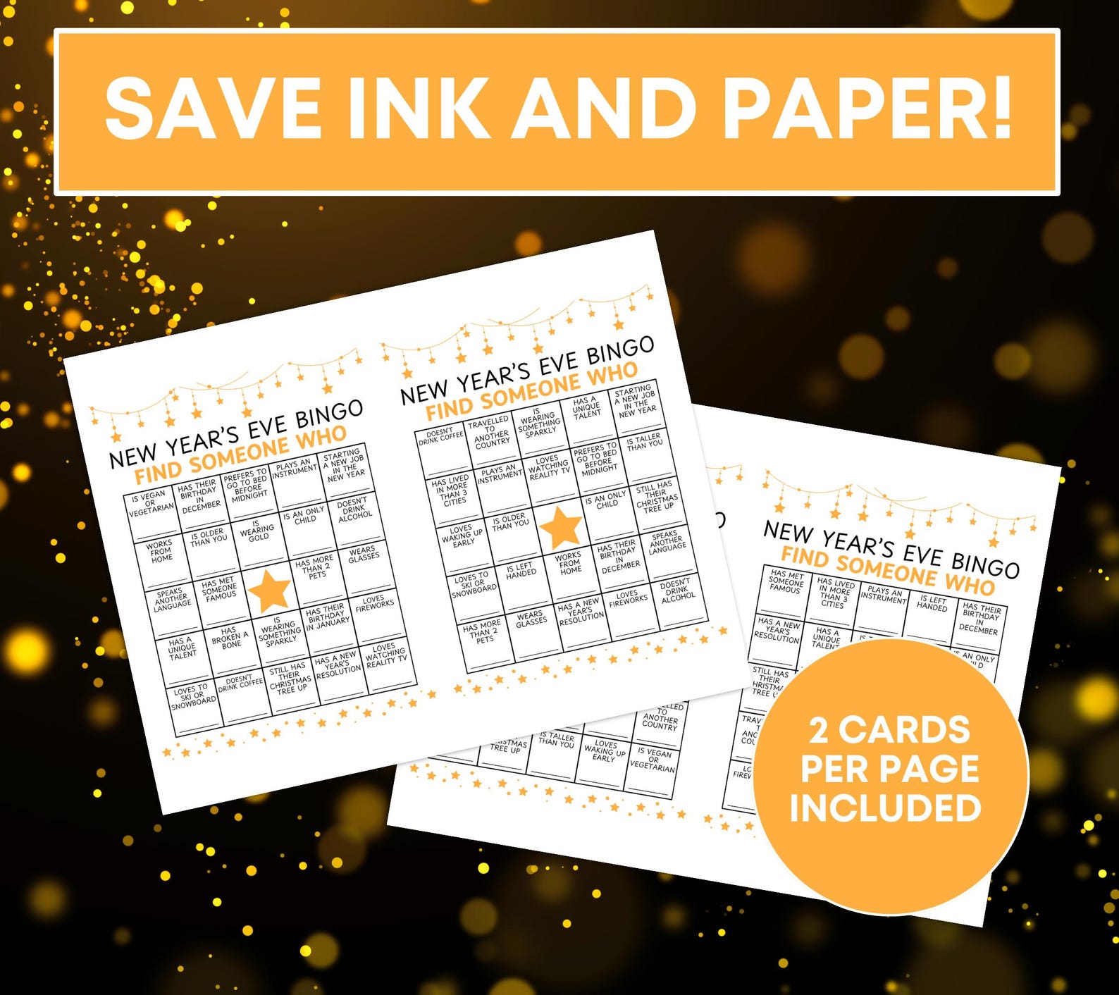 120 New Years Mingle Bingo Cards Printable Game, New Years Eve Find ...