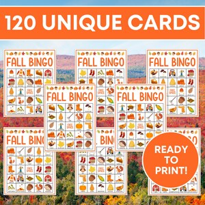 120 Fall Bingo Cards Printable Game, Fall Autumn Bingo Boards, Fall ...