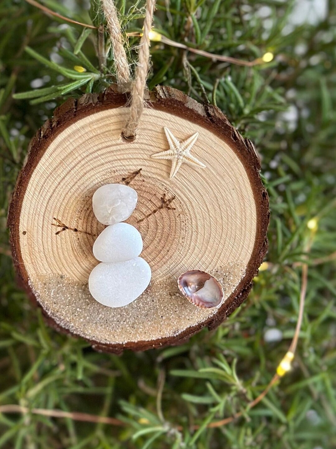 Cape Cod Snowman Beach Ornament Pebble and Shell Art - Etsy