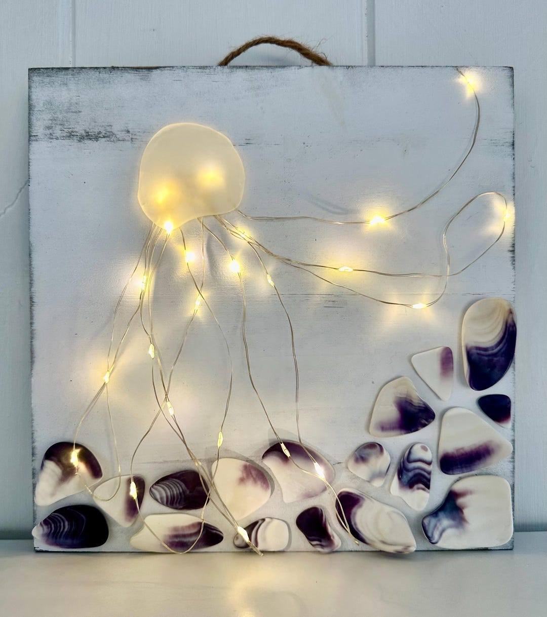 Seaglass Jellyfish and Quahog Shell Wall Art-cape Cod Gift and New ...