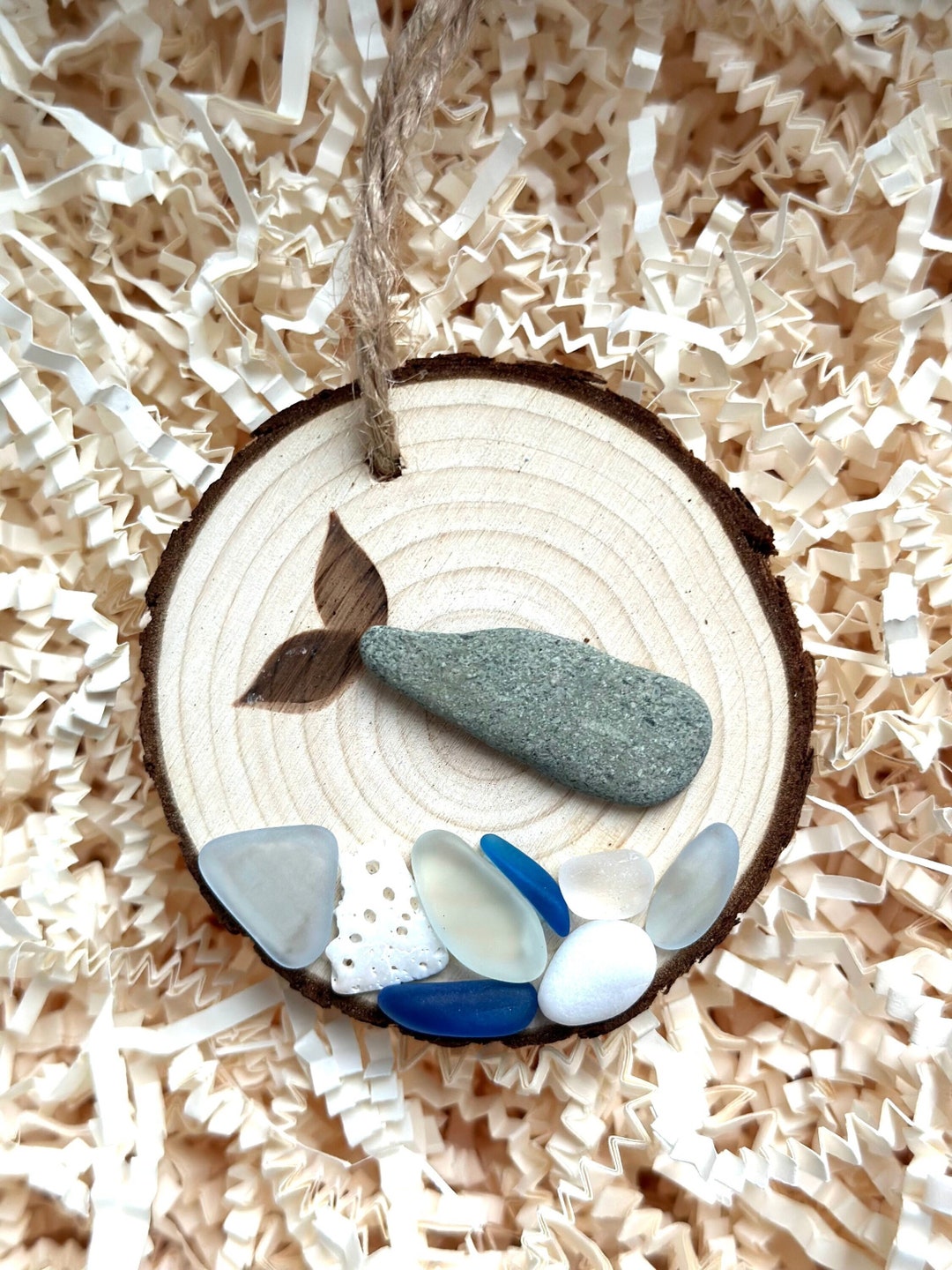 Cape Cod Stone Whale and Sea Glass Ocean Ornament Shell and - Etsy
