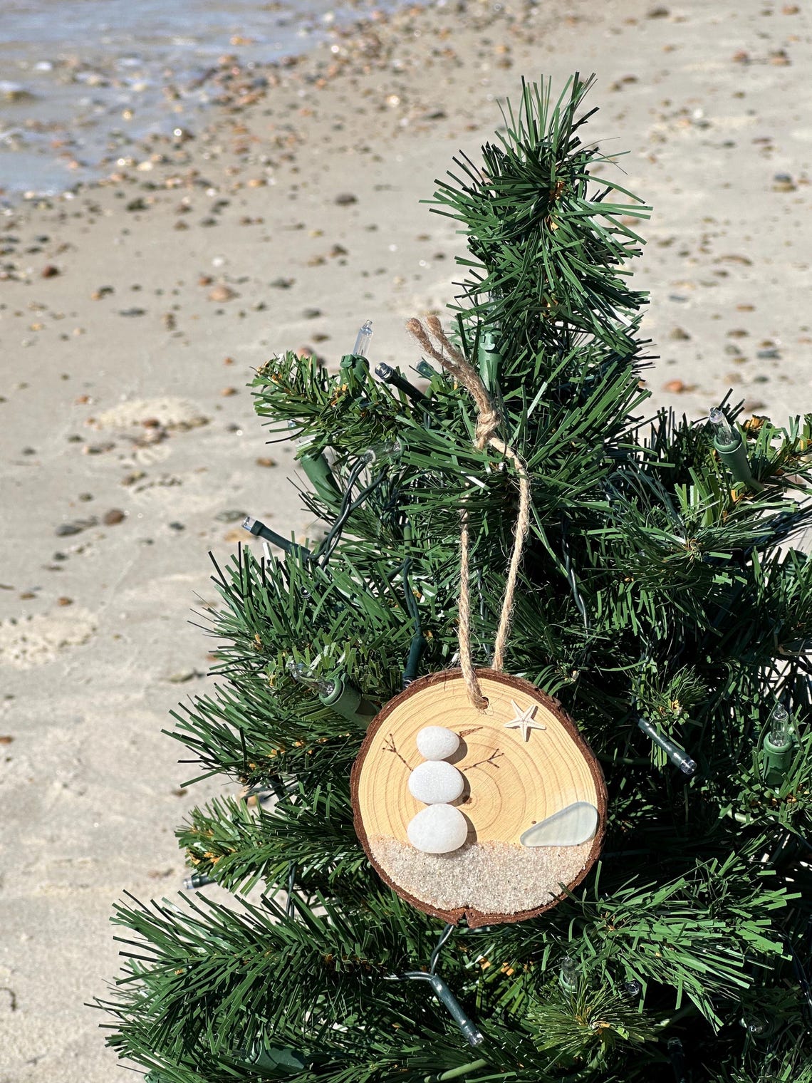 Cape Cod Snowman Winter Beach Ornament Stone and Sea Glass Art - Etsy