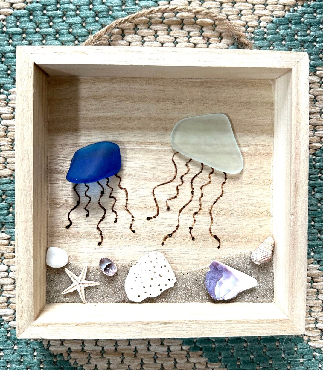 Sea Glass Jellyfish With Sea Shells Shadow Box Wall Hanging Cape Cod ...