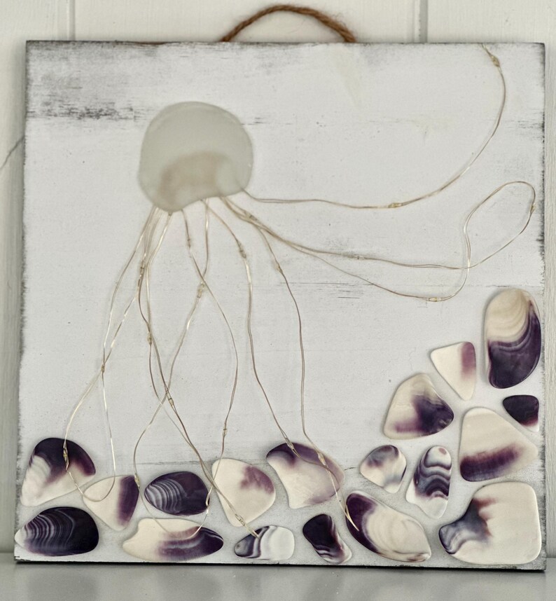 Seaglass Jellyfish and Quahog Shell Wall Art-cape Cod Gift and New ...