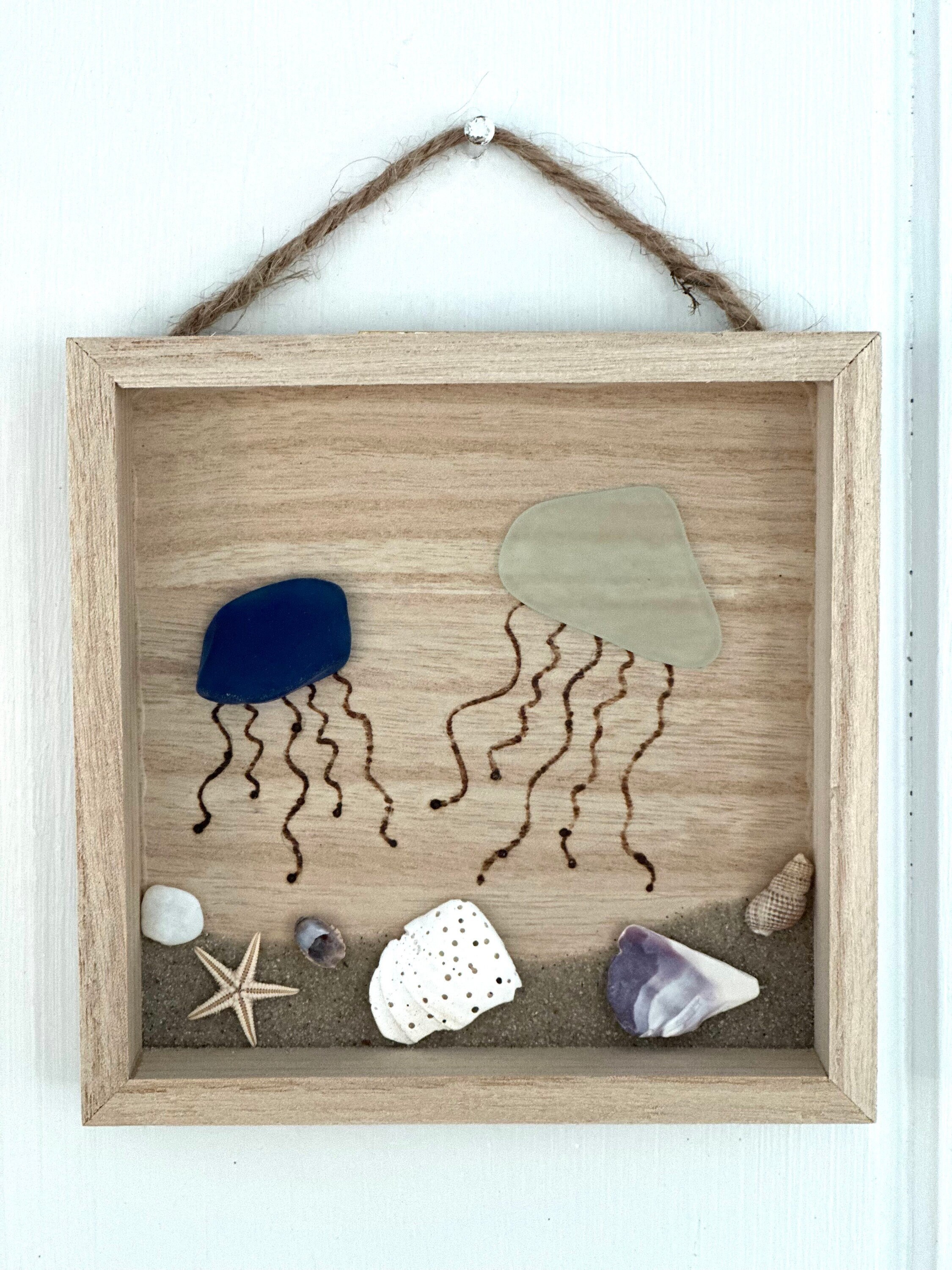 Sea Glass Jellyfish With Sea Shells Shadow Box Wall Hanging Cape Cod ...