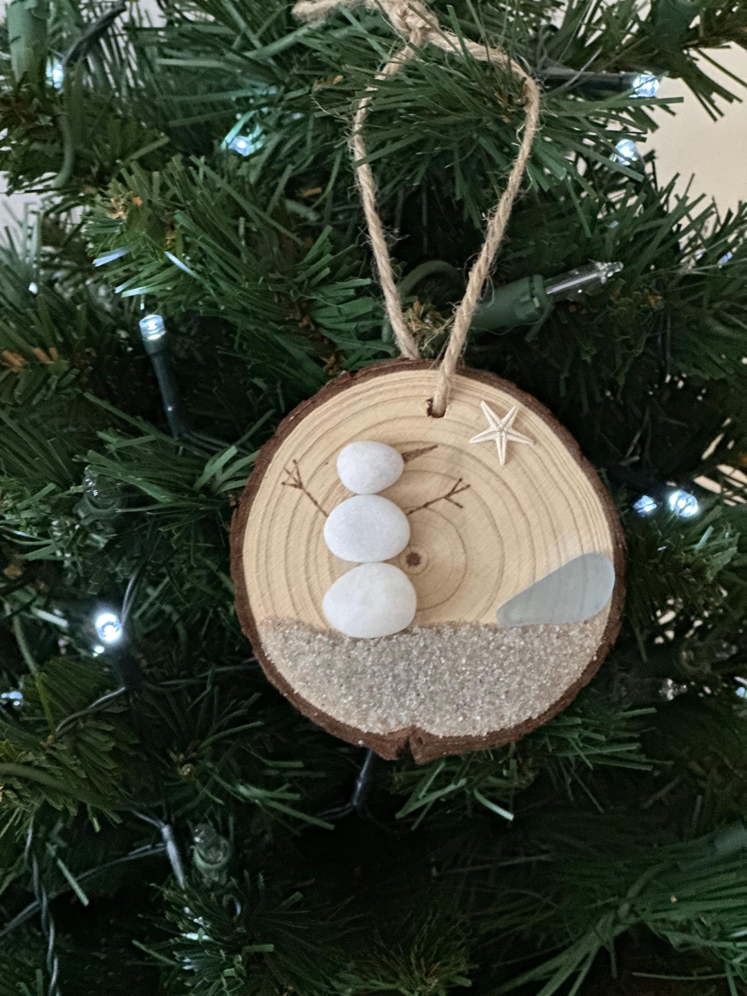 Cape Cod Snowman Winter Beach Ornament Stone and Sea Glass Art - Etsy