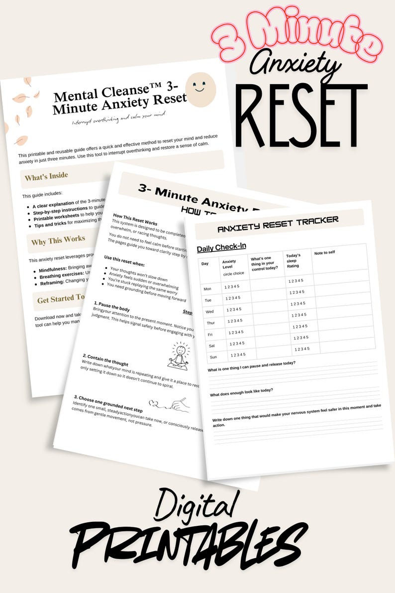 3-minute Anxiety Reset Printable - Etsy