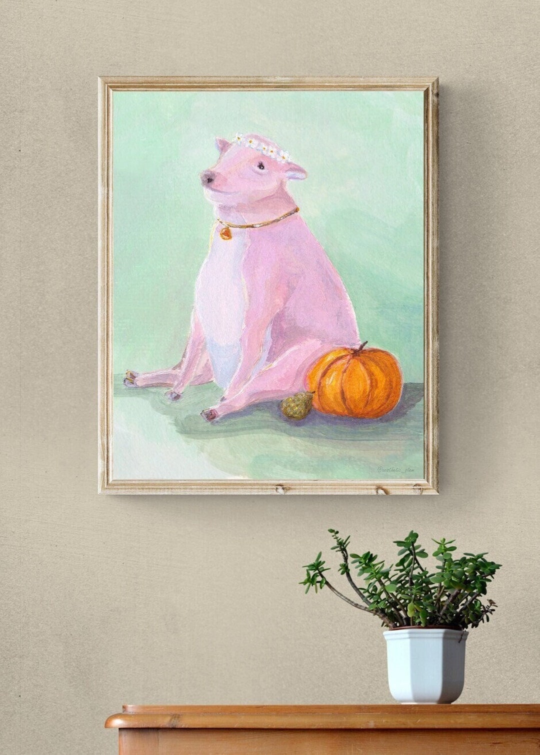 Strawberry Cow With Daisy Crown Wall Art, Adorable Proud Cow Art Print ...