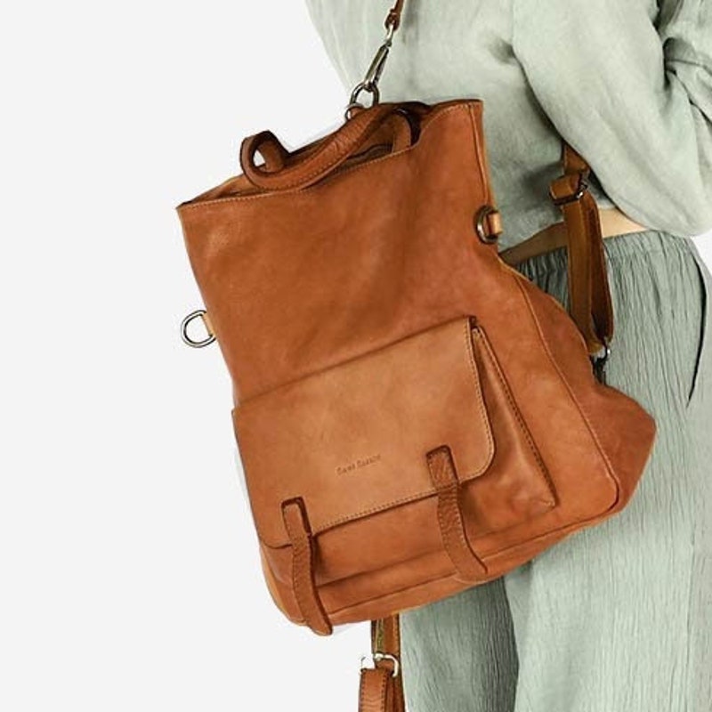 Cognac Leather Backpack - Etsy
