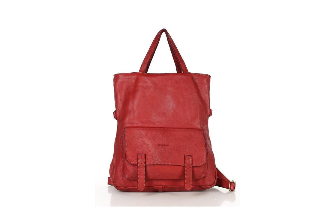 Convertible Red Backpack, Leather Women Handbagbag and Backpack 2 in 1 ...