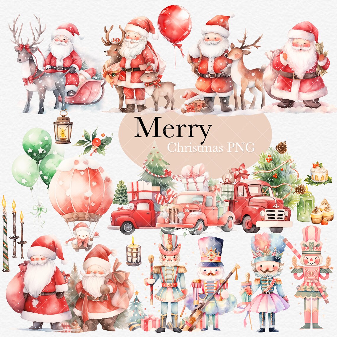 Merry Christmas Watercolor Clipart, Christmas Watercolor Clipart ...