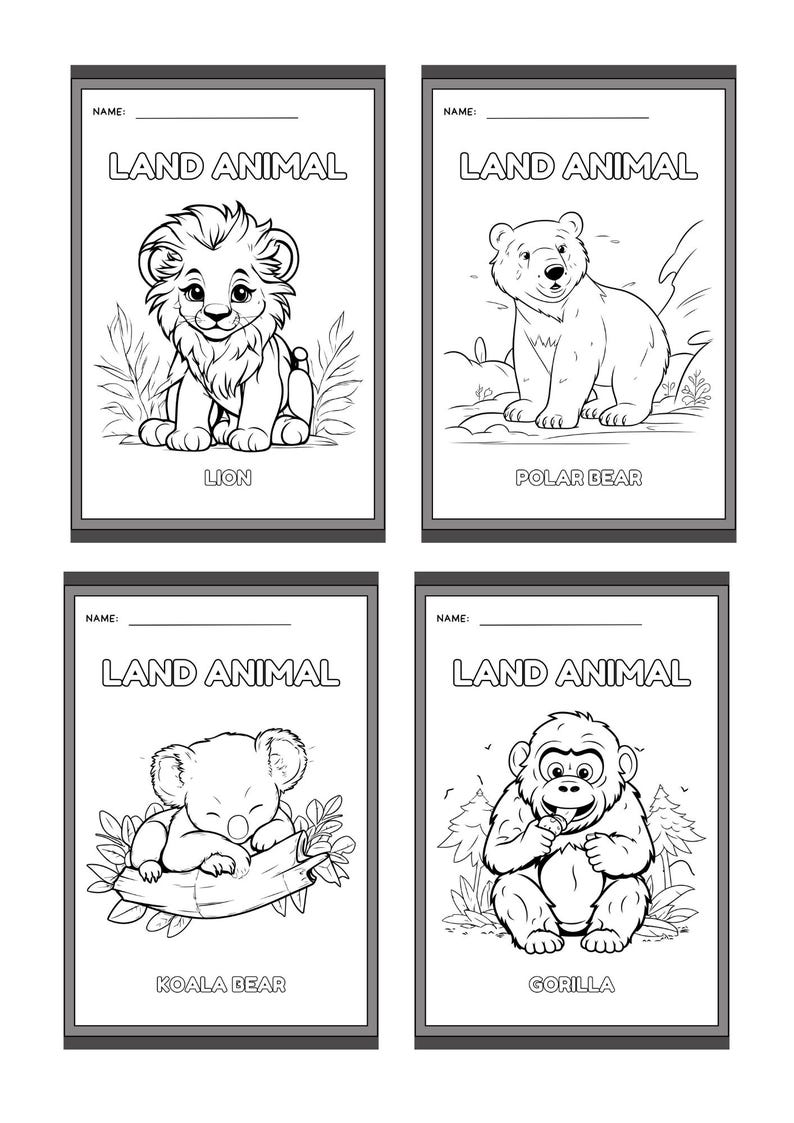 Printable Coloring Sheets Instant Download 7 Fun Land Animal Themed ...