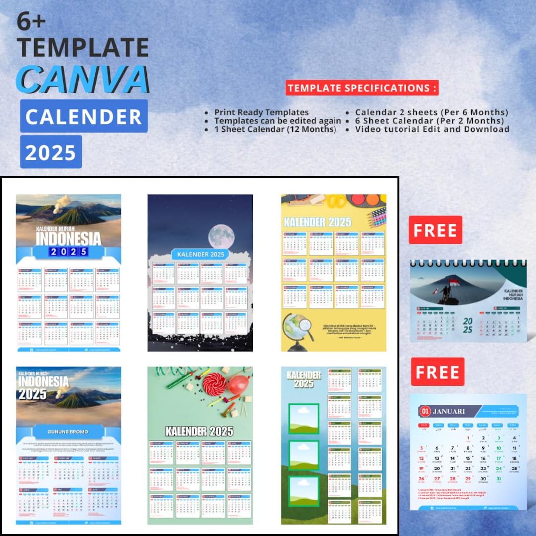 Editable 2025 Calendar Canva Free Template Instant Download 600px X ...