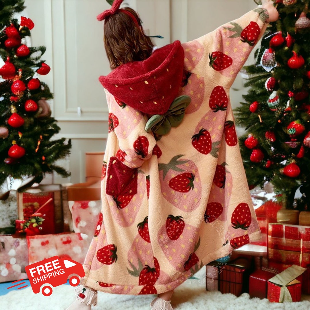 Snuggle-worthy Style: Cute Strawberry Hooded Robe for Cozy Evenings ...