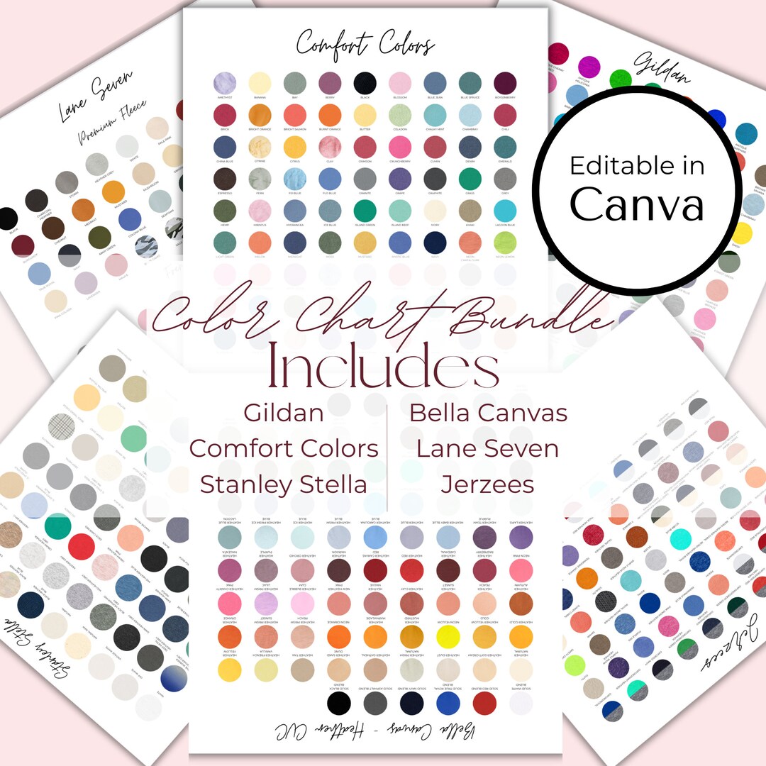 Color Chart Bundle, Canva Color Chart Printify, Lane Seven Color Chart ...